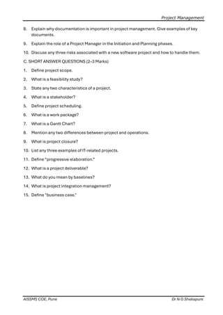 Project Management Unit I SE OE-II SPPU Pune (2024 Pattern) | PDF