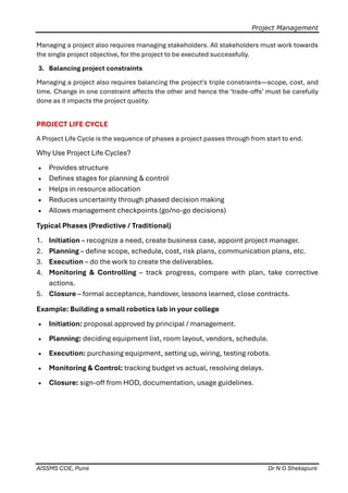 Project Management Unit I SE OE-II SPPU Pune (2024 Pattern) | PDF