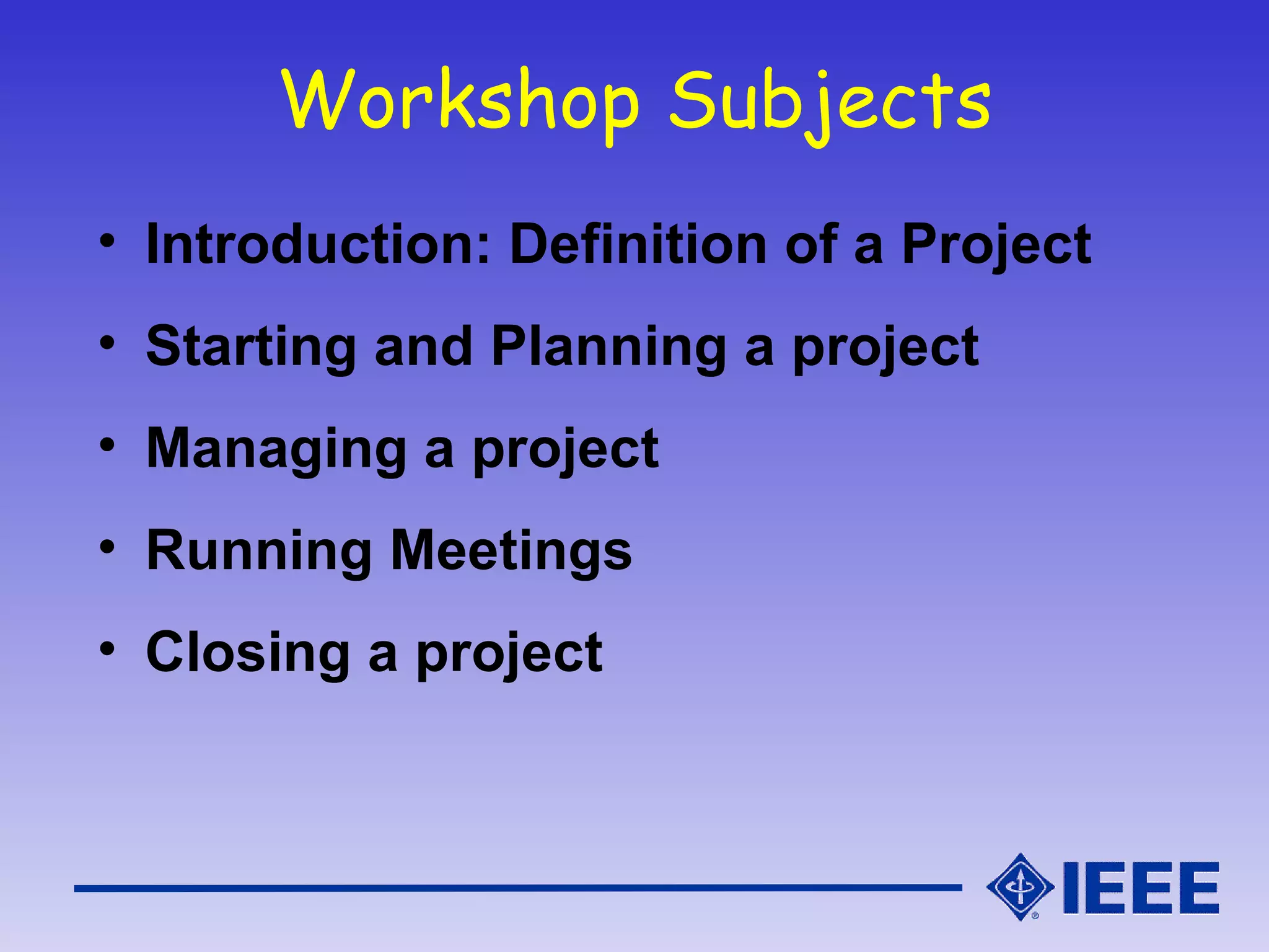 Project Management Workshop Overview | PPT