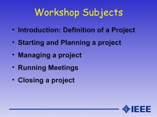 Project Management Workshop Overview | PPT