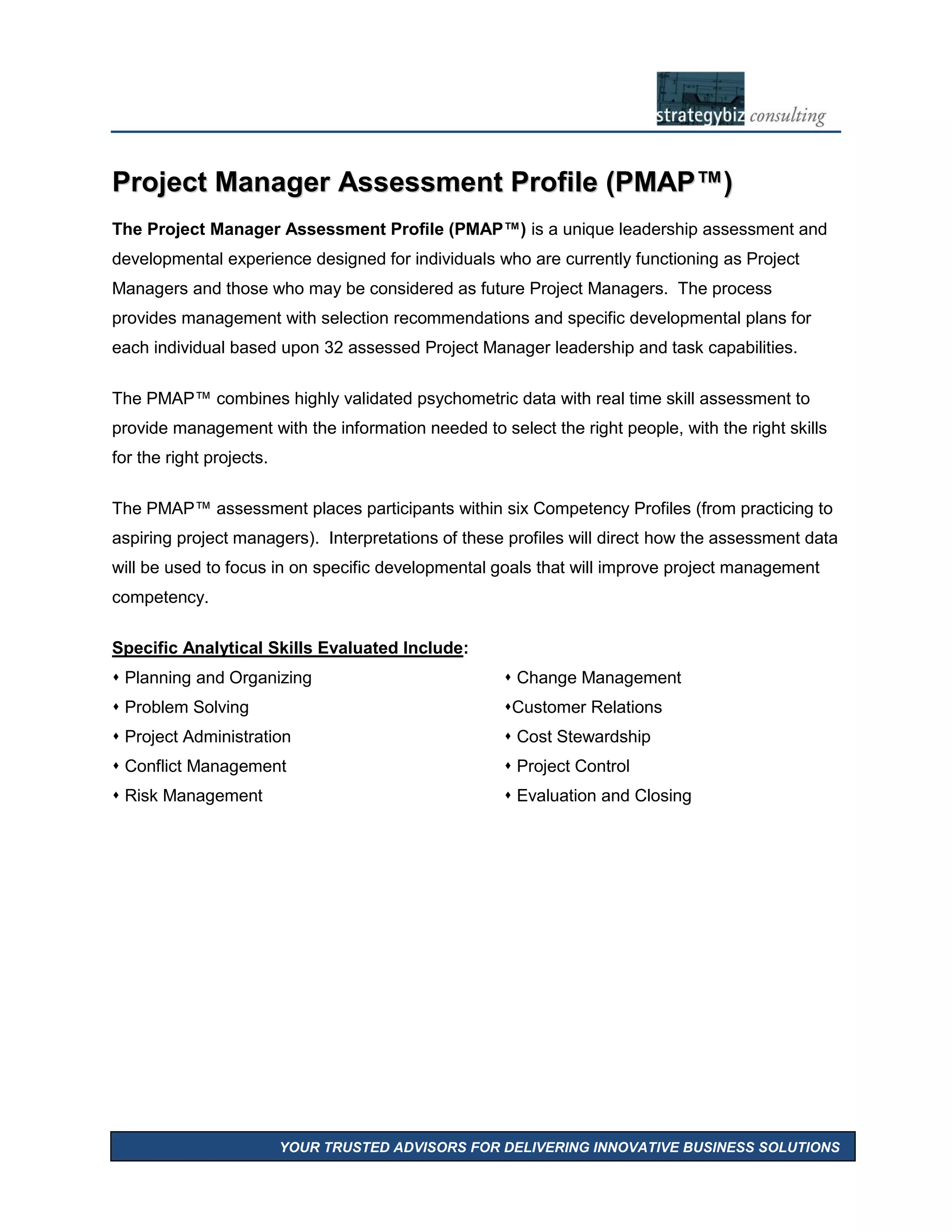 Project manager assessment profile pmap | PDF