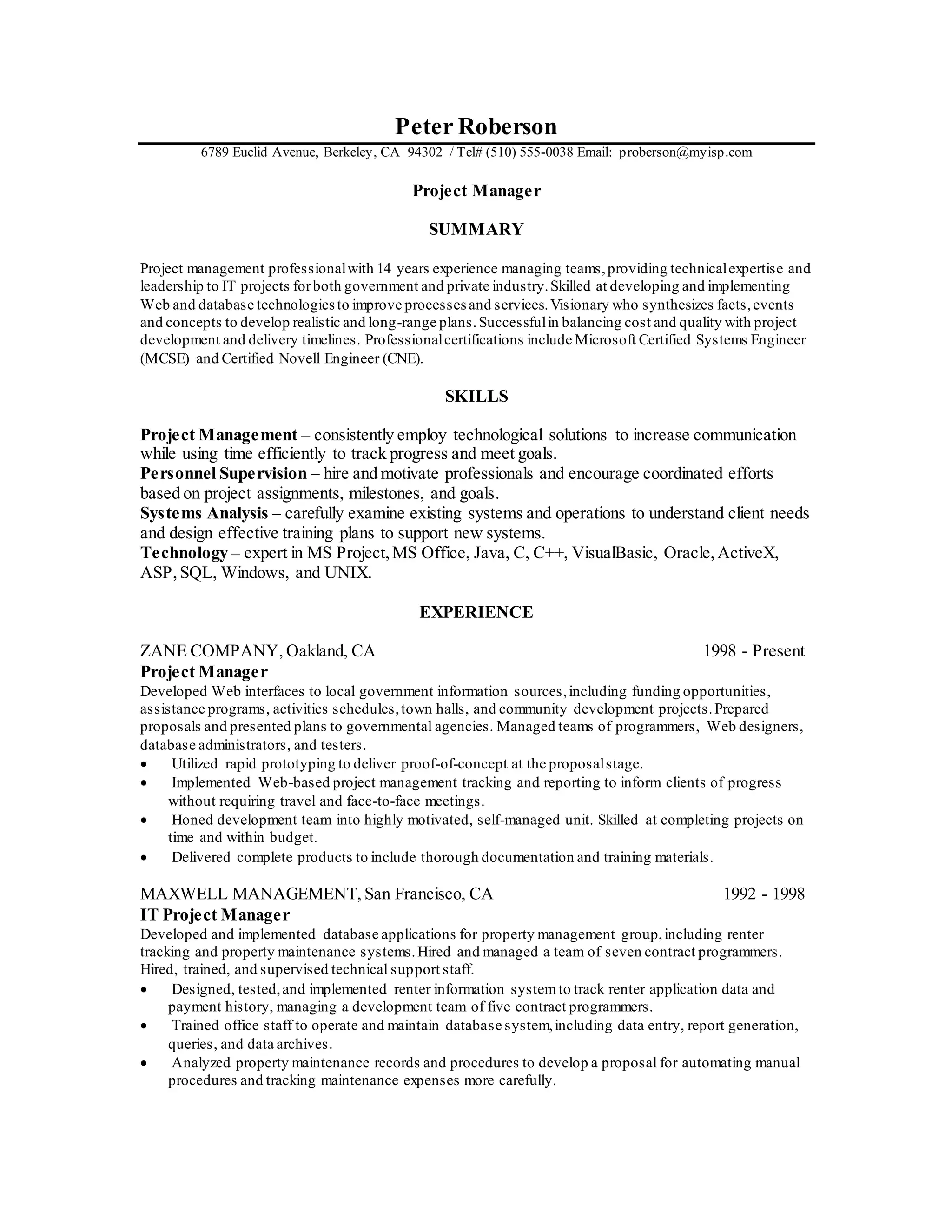 Project manager (best) CV template | PDF