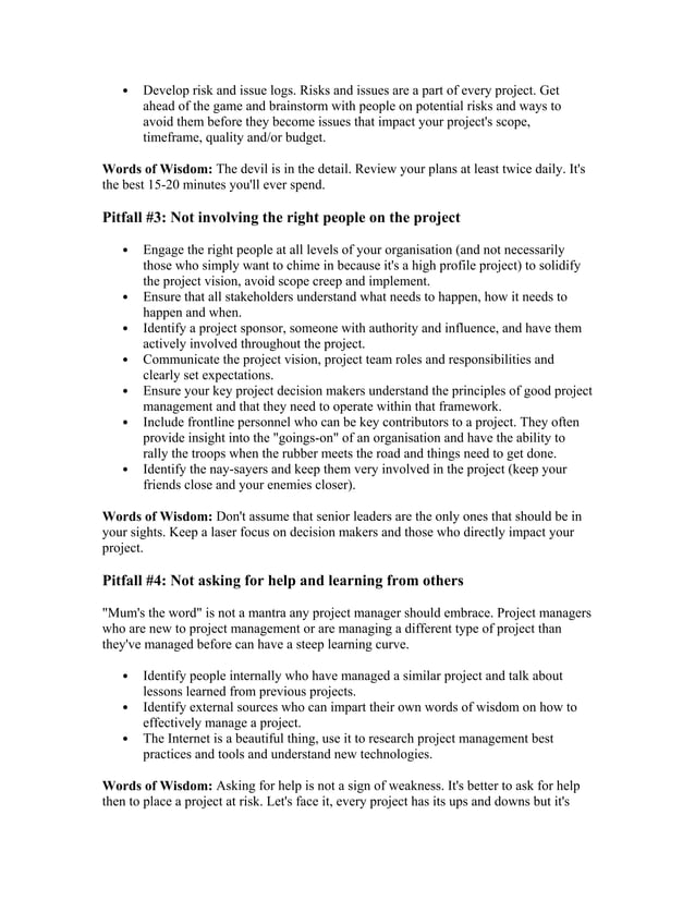Project Manager Pitfalls | PDF | Business | Business and Finance