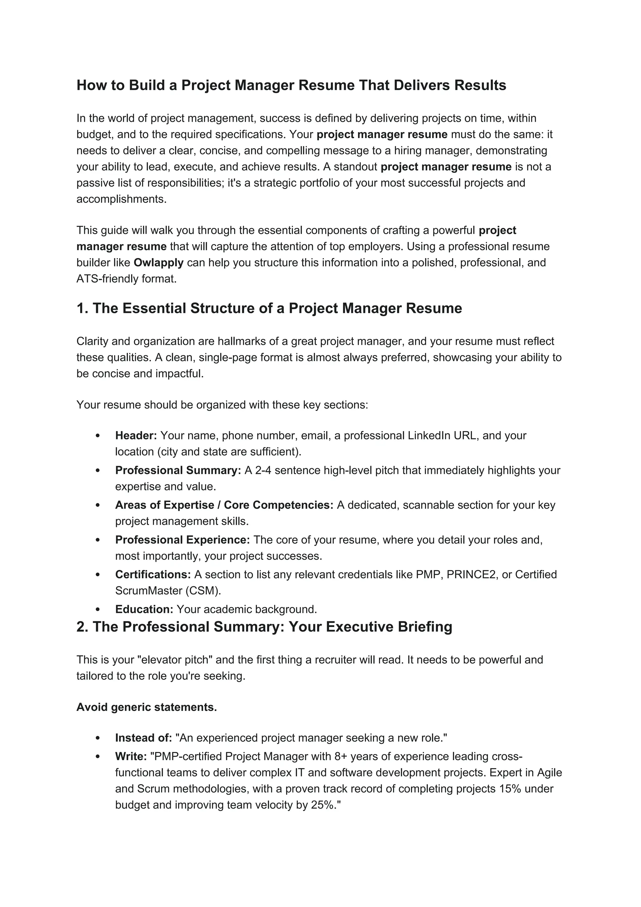 project manager resume.docx - Owlapply - Resume examples | DOCX