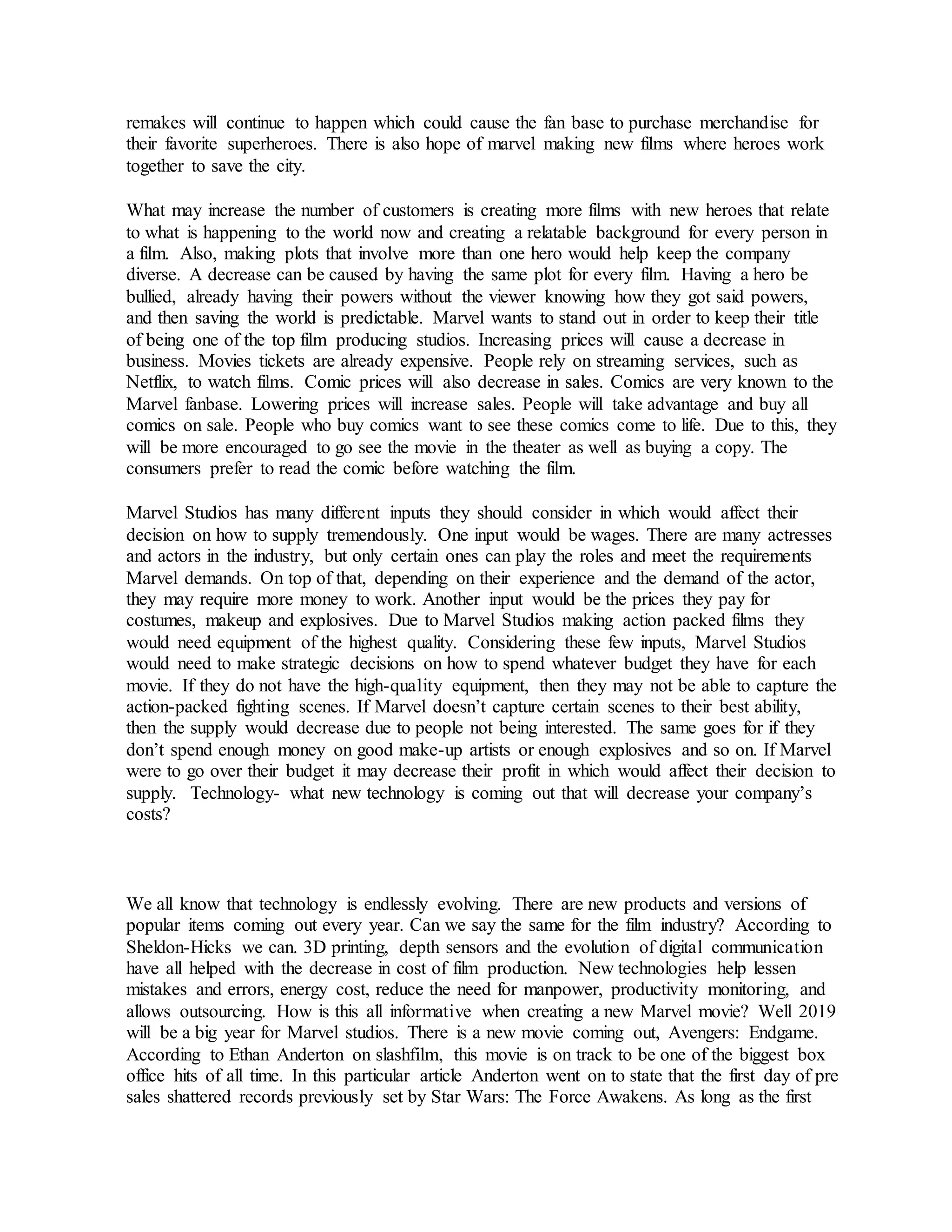 Marvel Studios Microeconomics Presentation | DOCX