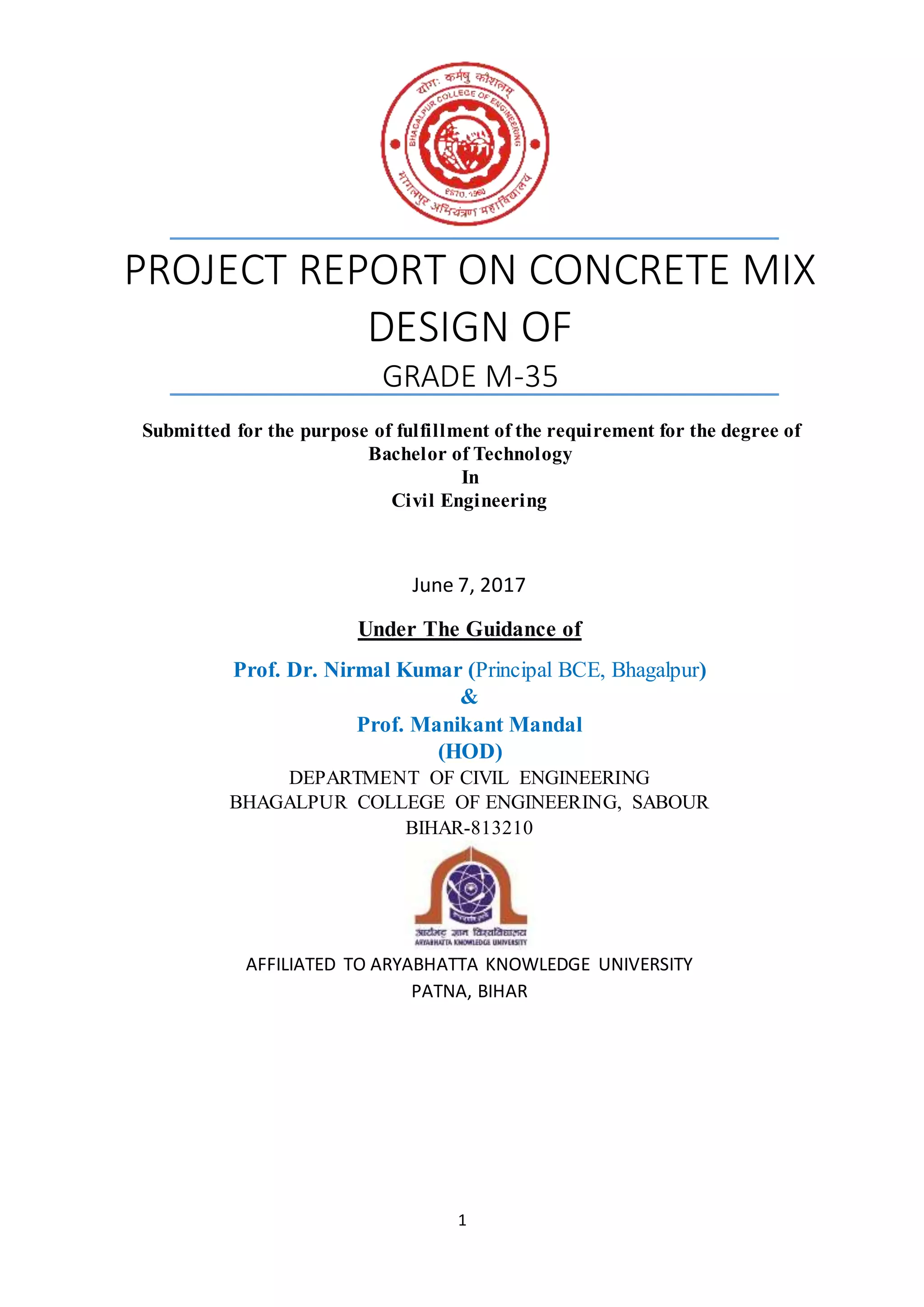 Project Report on Concrete Mix Design of Grade M35 | DOCX