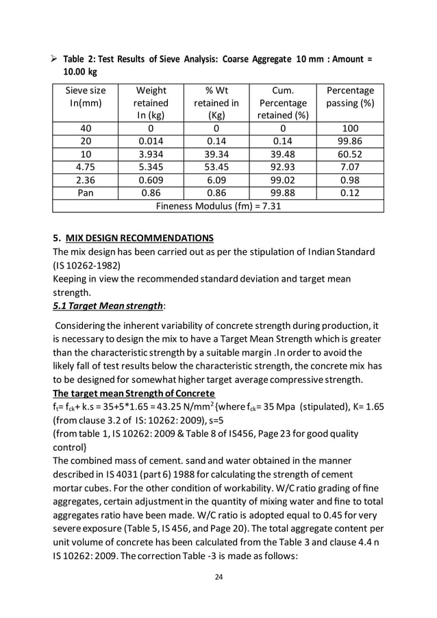 Project Report on Concrete Mix Design of Grade M35 | DOCX | Civil ...