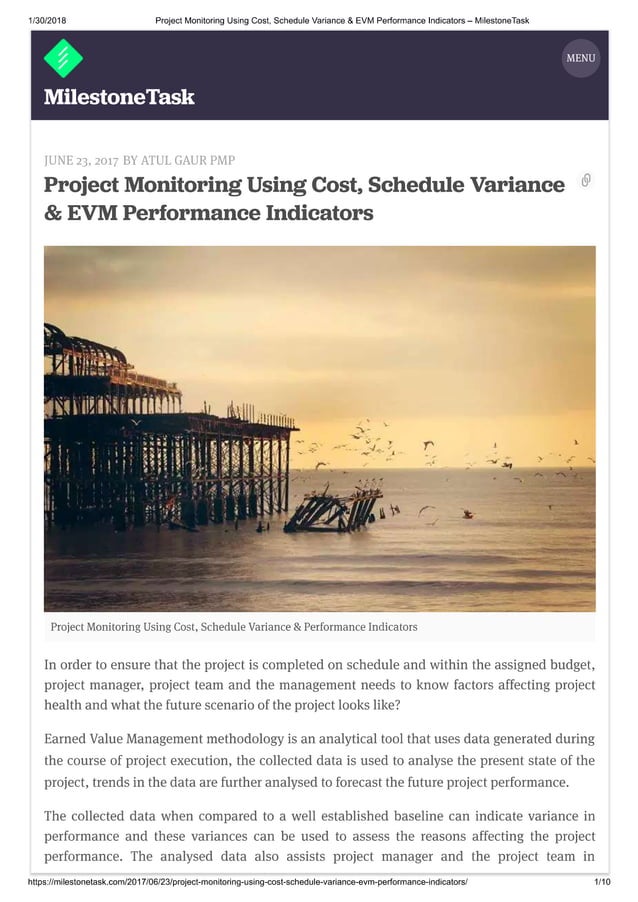 Project Monitoring Using Cost Schedule Variance And Evm Performance