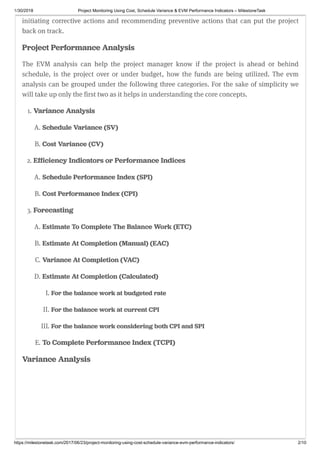 Project Monitoring Using Cost, Schedule Variance & EVM Performance Indicators | PDF | Business ...