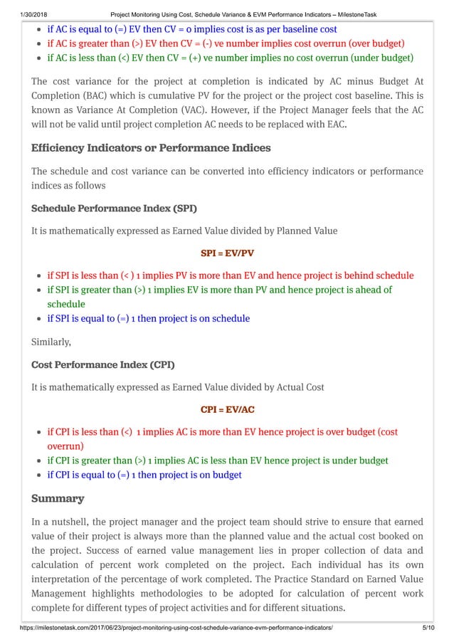 Project Monitoring Using Cost Schedule Variance And Evm Performance