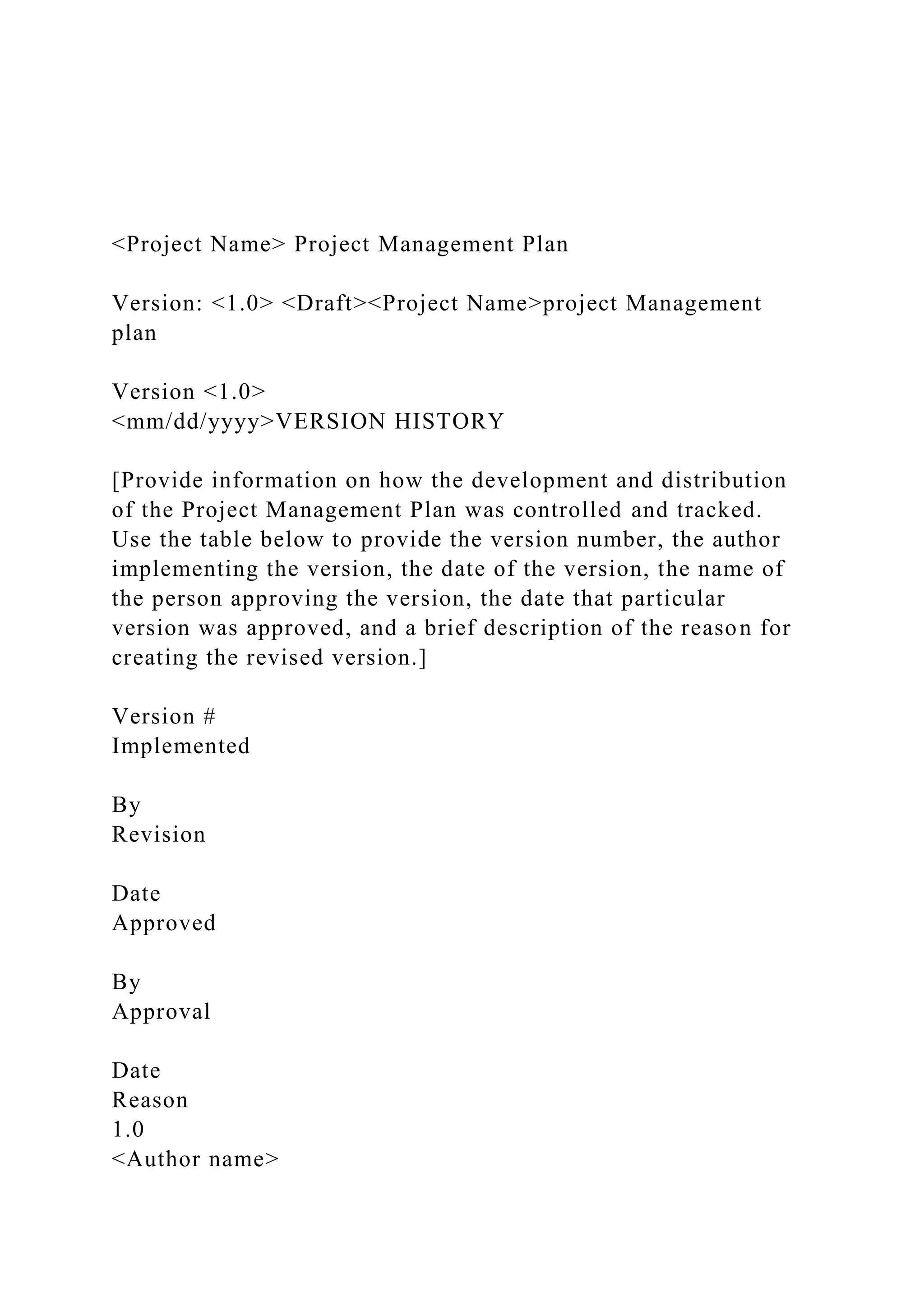 Project Name Project Management PlanVersion 1.0 Draf.docx | Technology ...