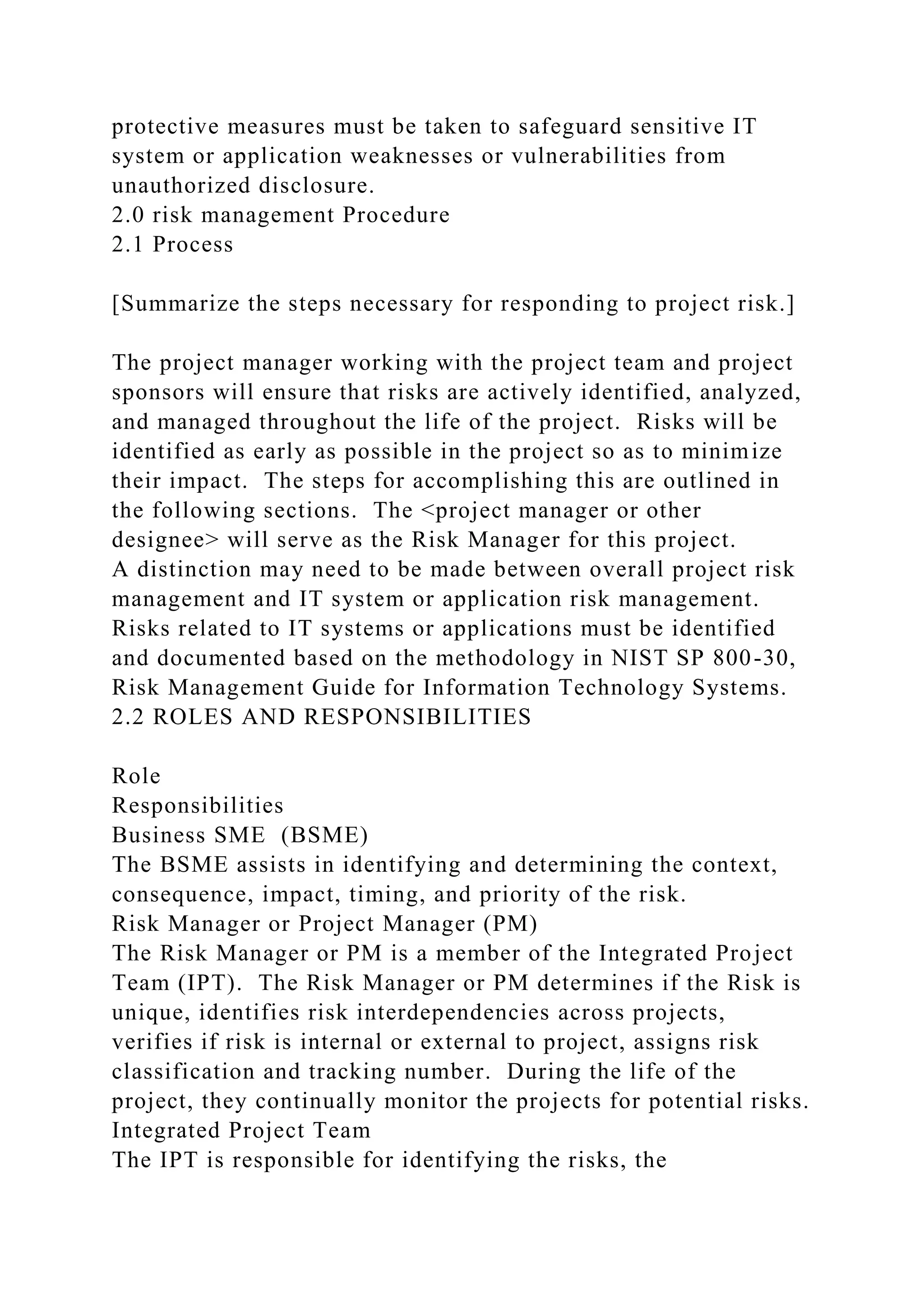 Project Name Risk Management PlanVersion 1.0 Error! Unkno.docx