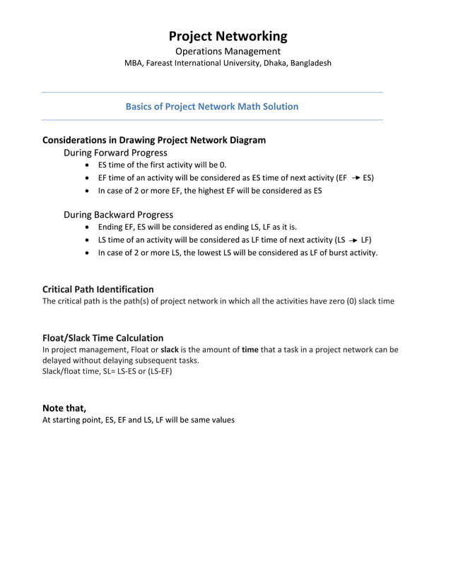 Project network math solution | PDF