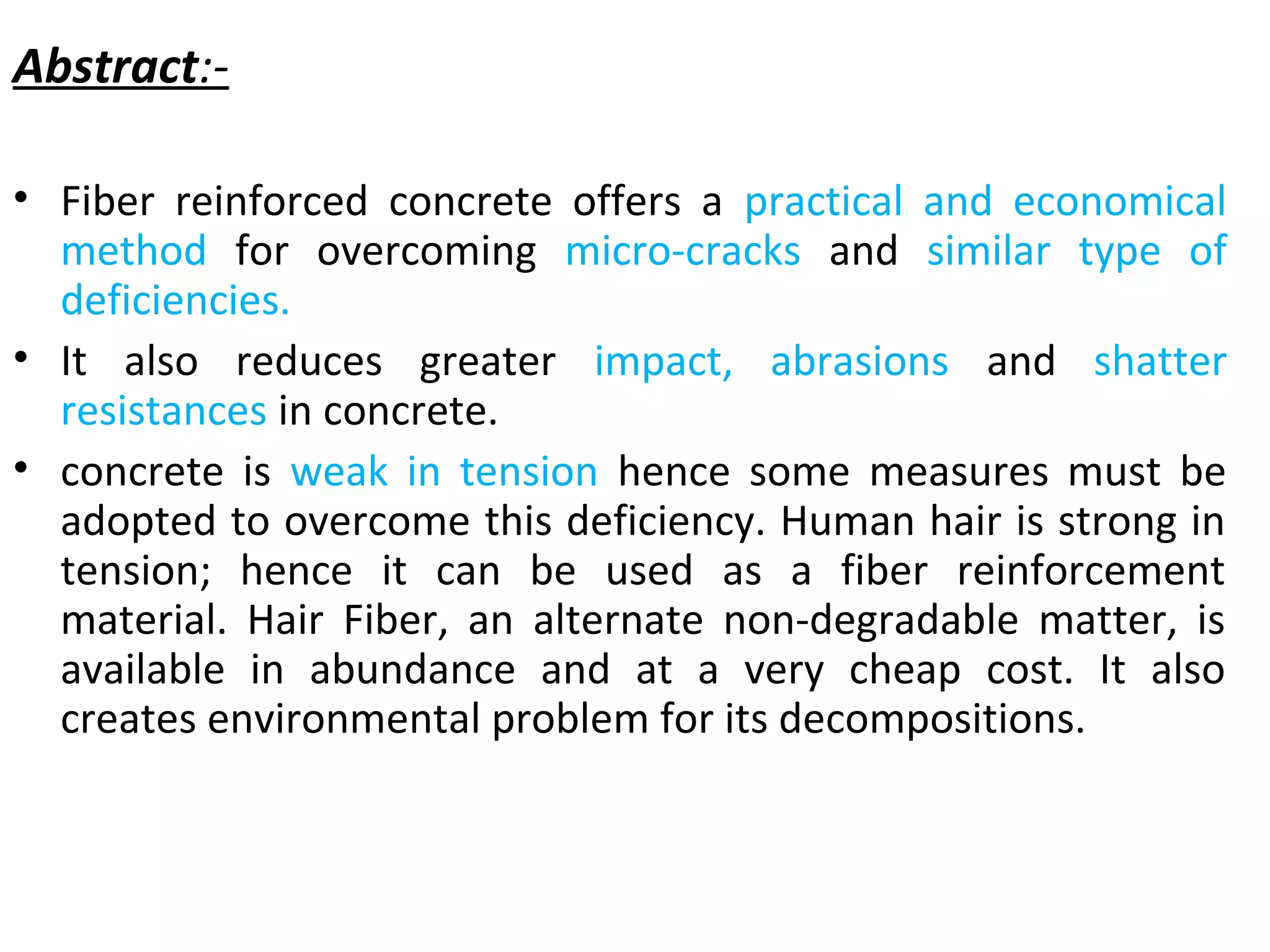 hair fibre reinforced concrete vs plain cement concrete | PPT