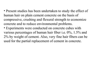 hair fibre reinforced concrete vs plain cement concrete | PPT