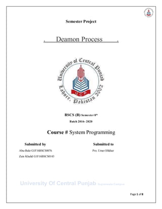 Project of deamon process | DOCX | Operating Systems | Computer Software and Applications