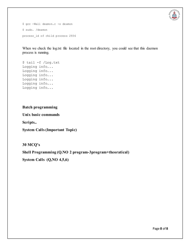Project of deamon process | PDF