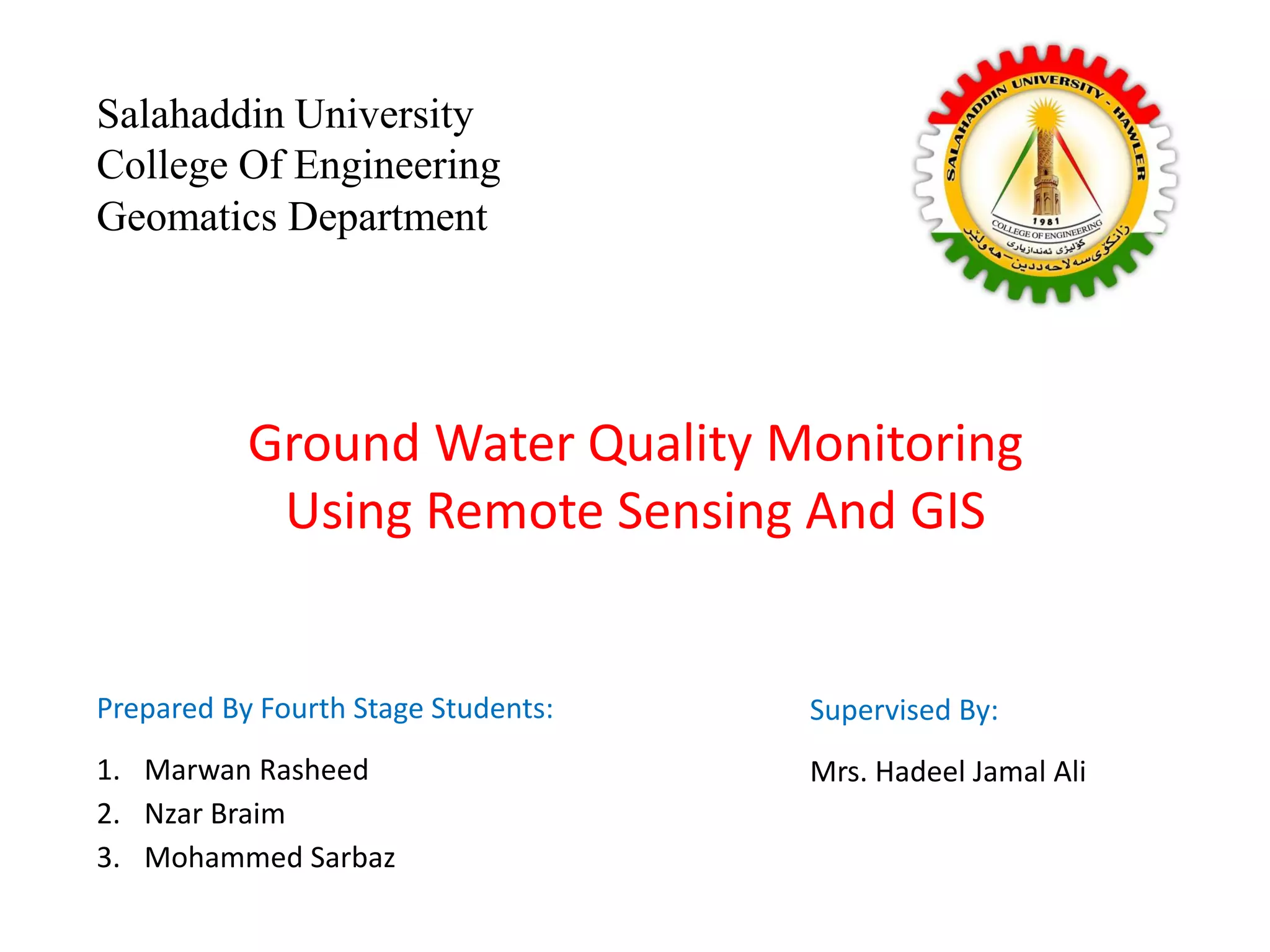 Ground Water Quality Monitoring Using Remote Sensing And GIS | PDF