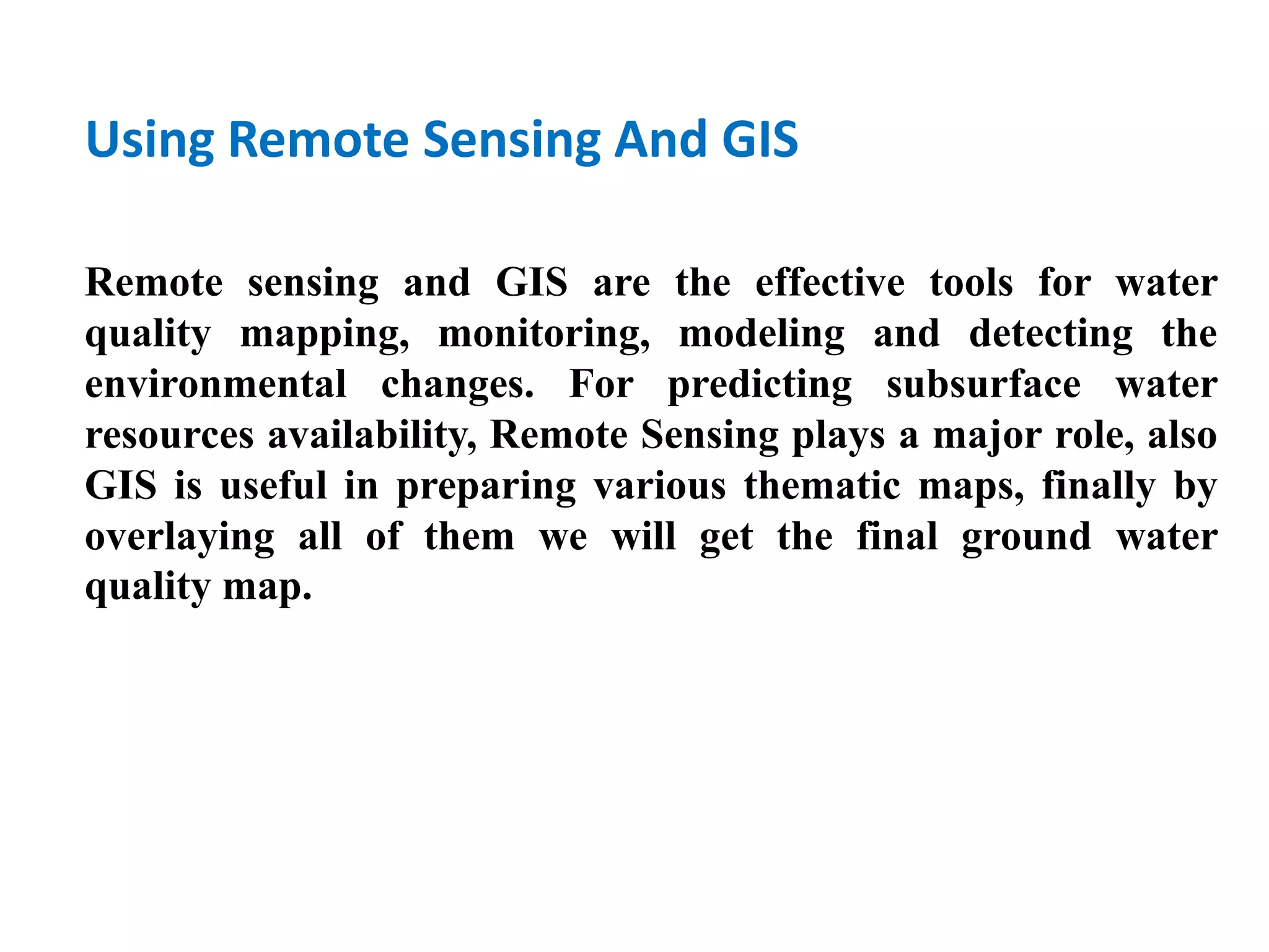 Ground Water Quality Monitoring Using Remote Sensing And GIS | PDF