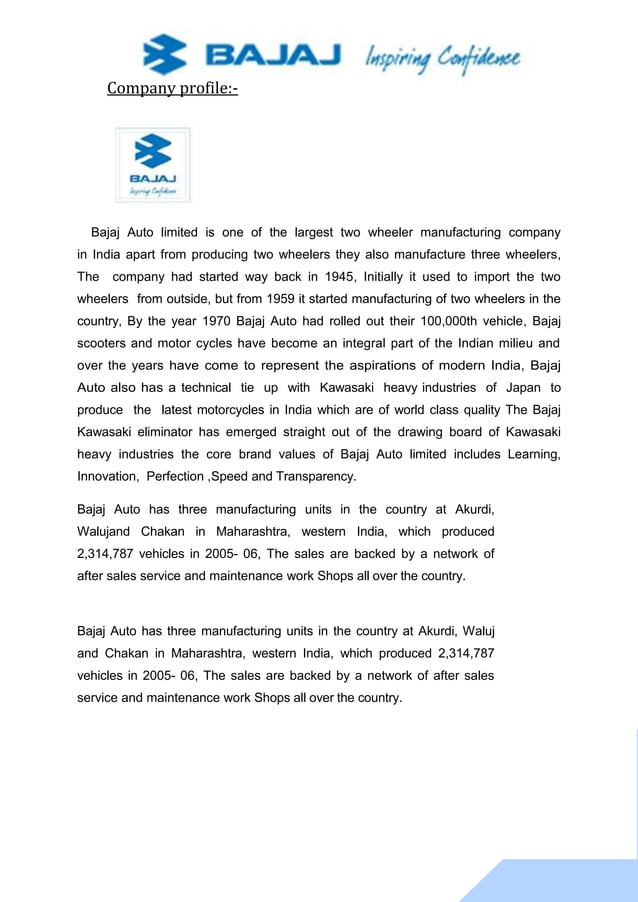 Project on bajaj | DOCX | Business Administration | Business