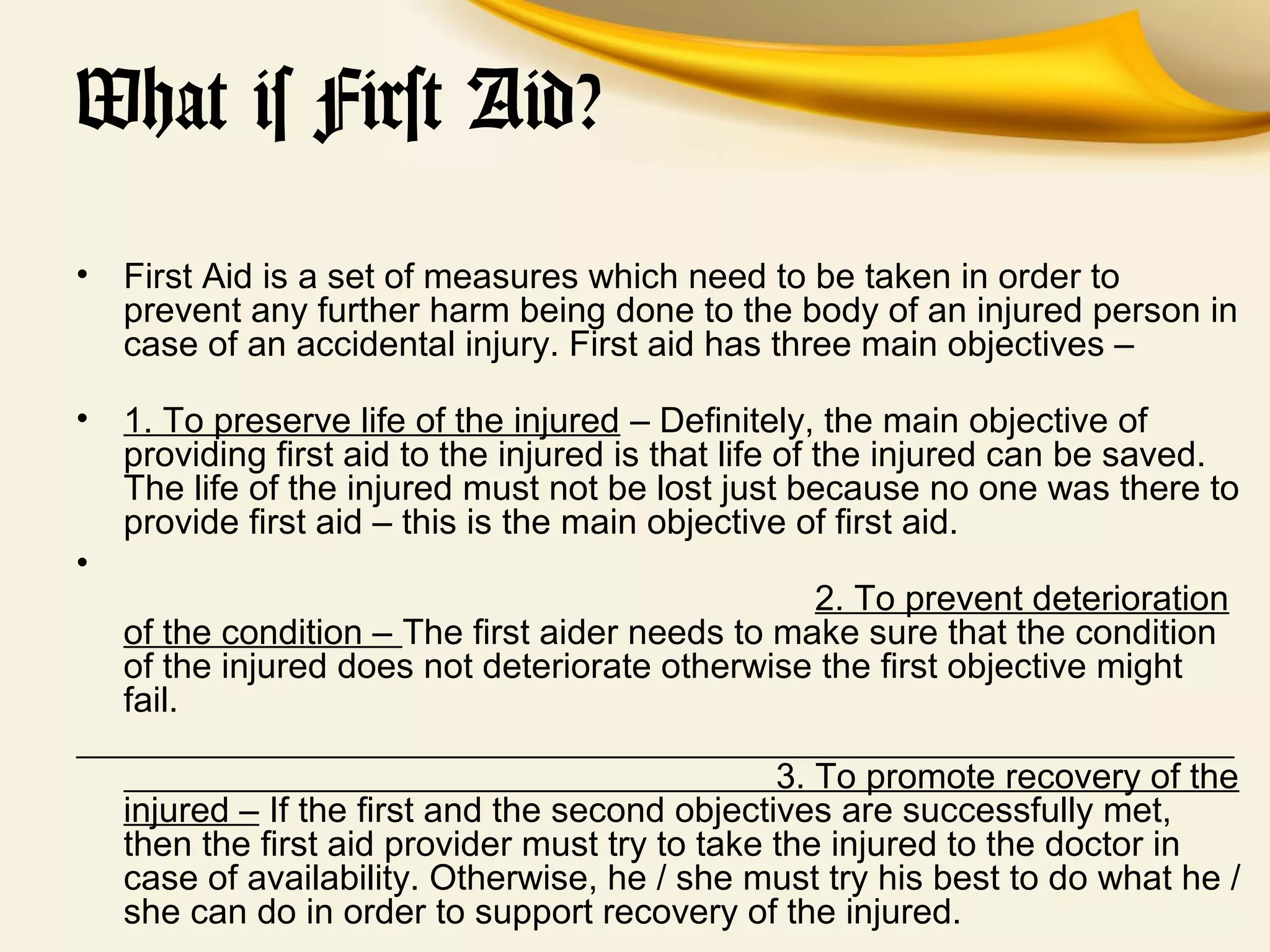 Project on first aid | PPT
