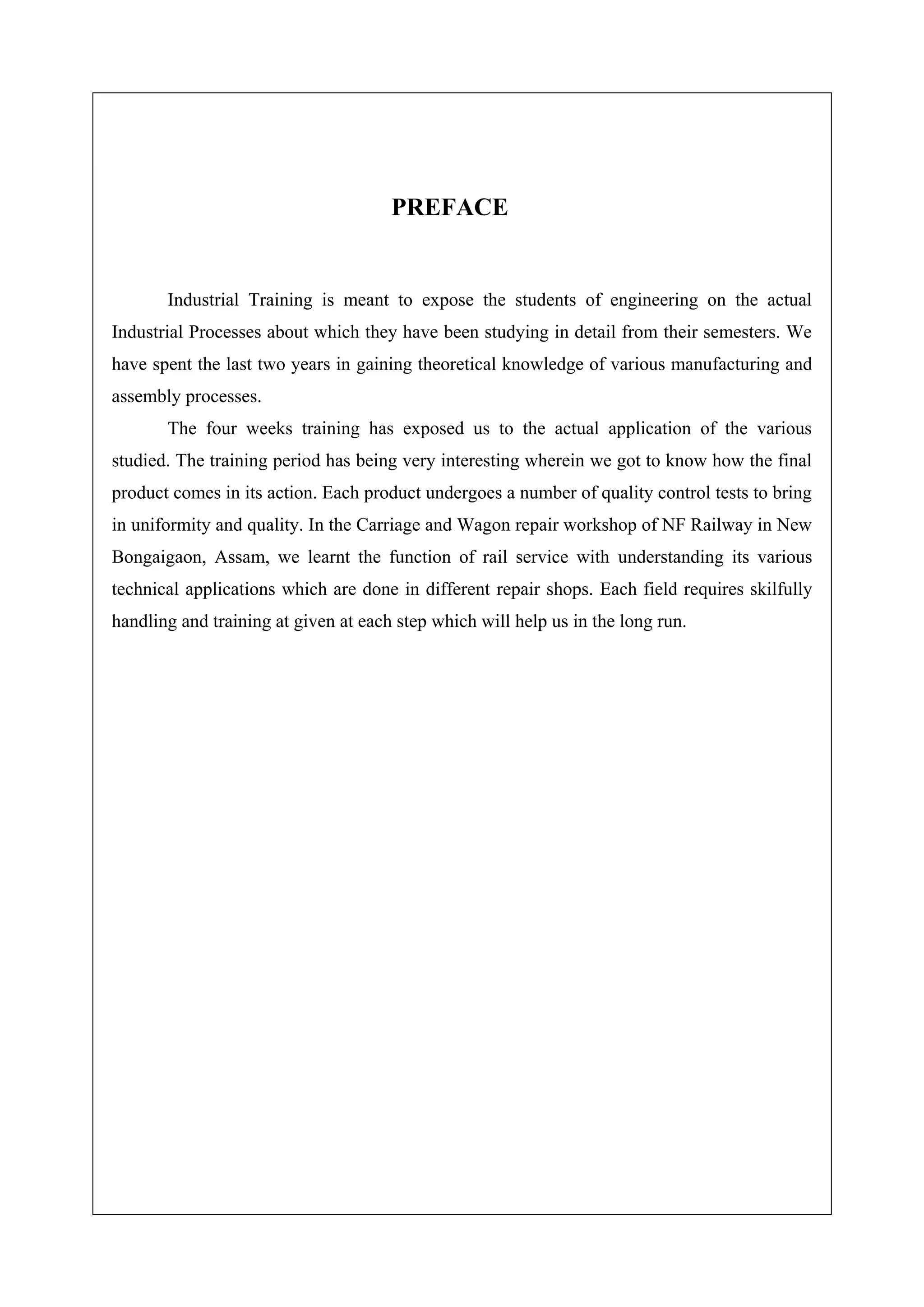 Summer Training Report on Indian Railways , C& W Workshop, NBQ, Assam | PDF