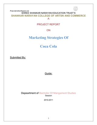Project on marketing strategies of coca cola | DOCX