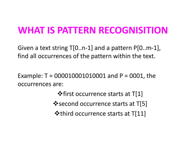 IMPLEMENTATION OF DIFFERENT PATTERN RECOGNITION ALGORITHM | PPT