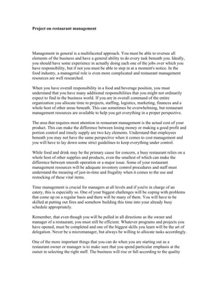 Project on restaurant management | DOC