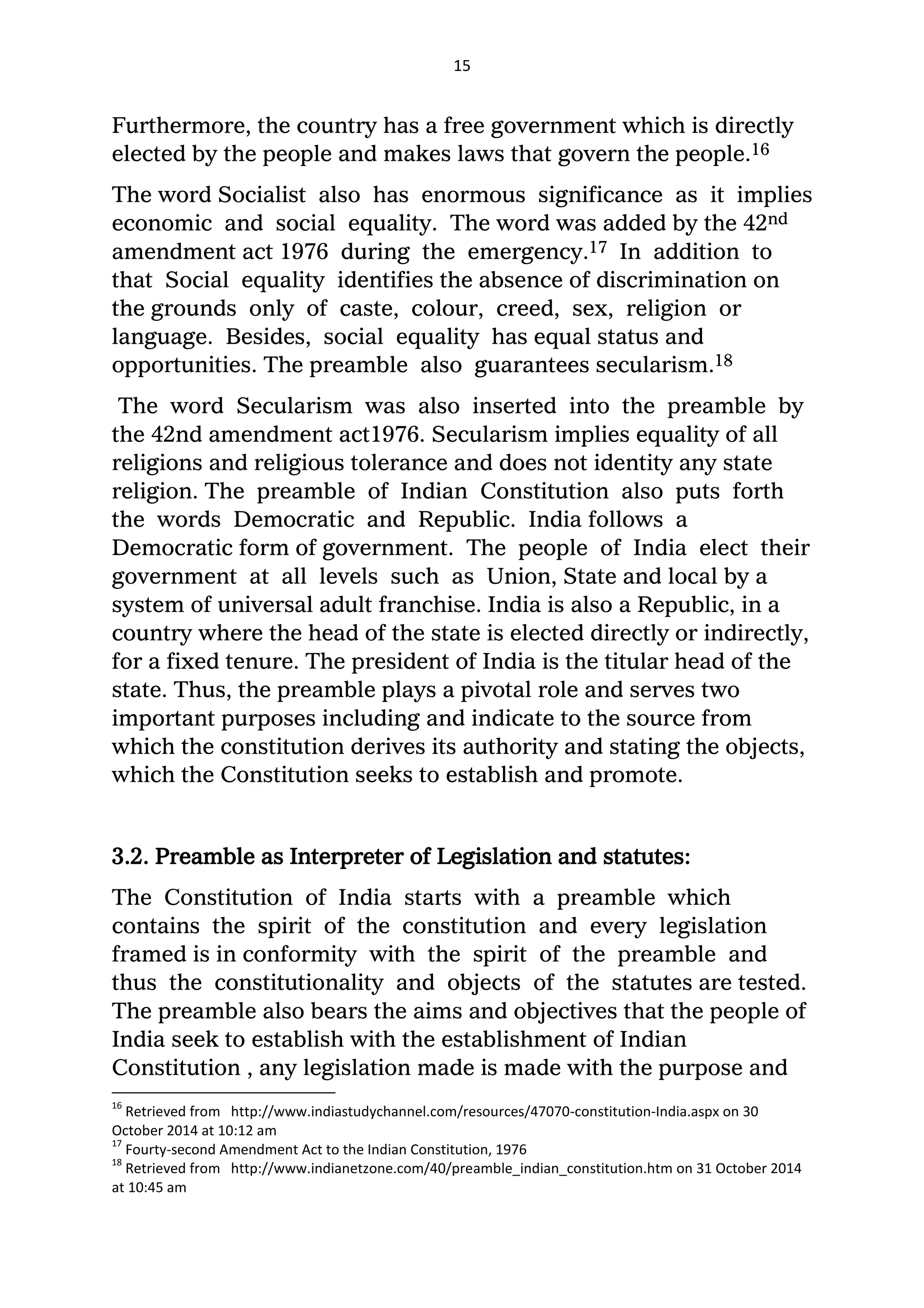 Role of preamble in the interpretation of constitution | PDF