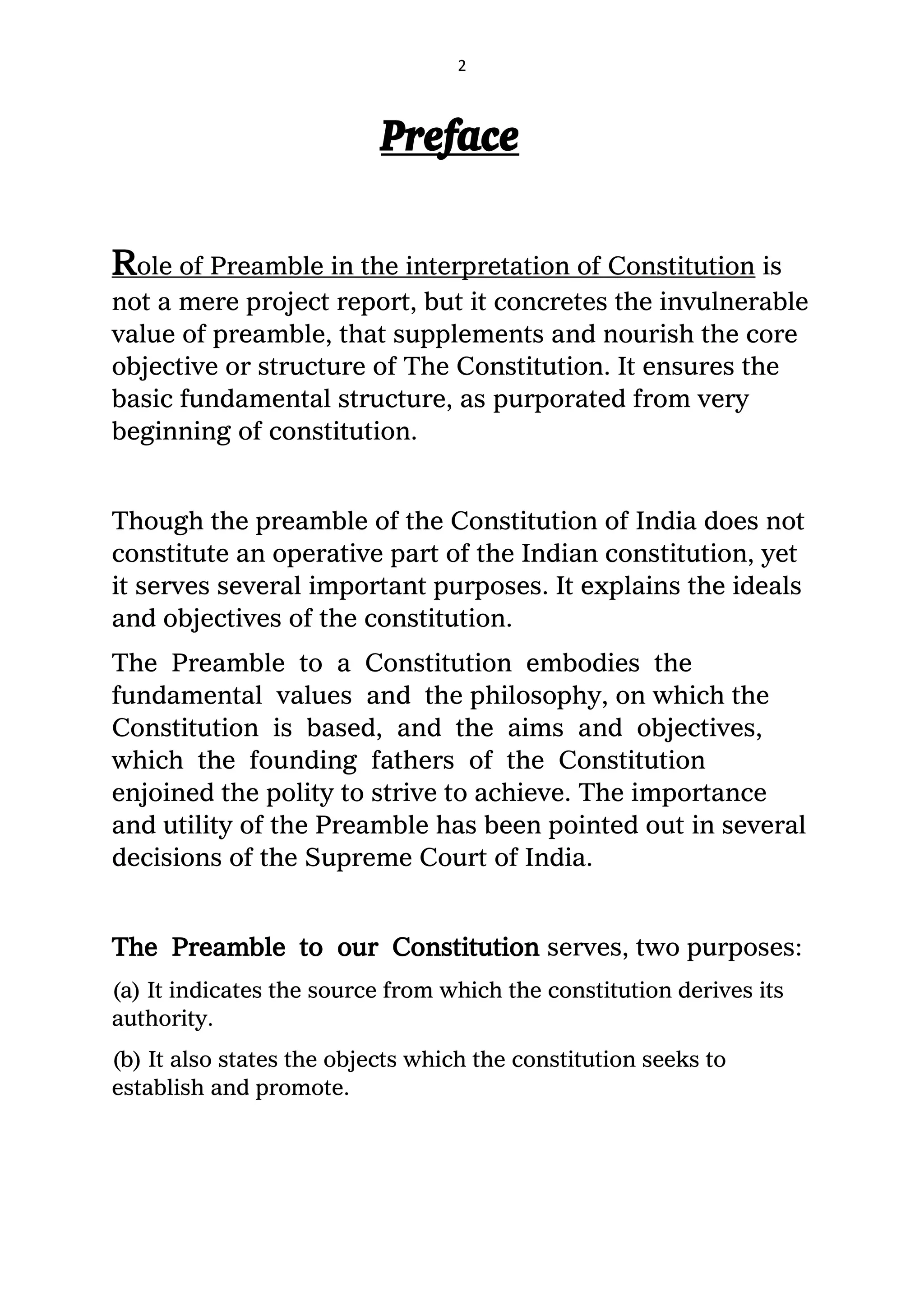 Role of preamble in the interpretation of constitution | PDF
