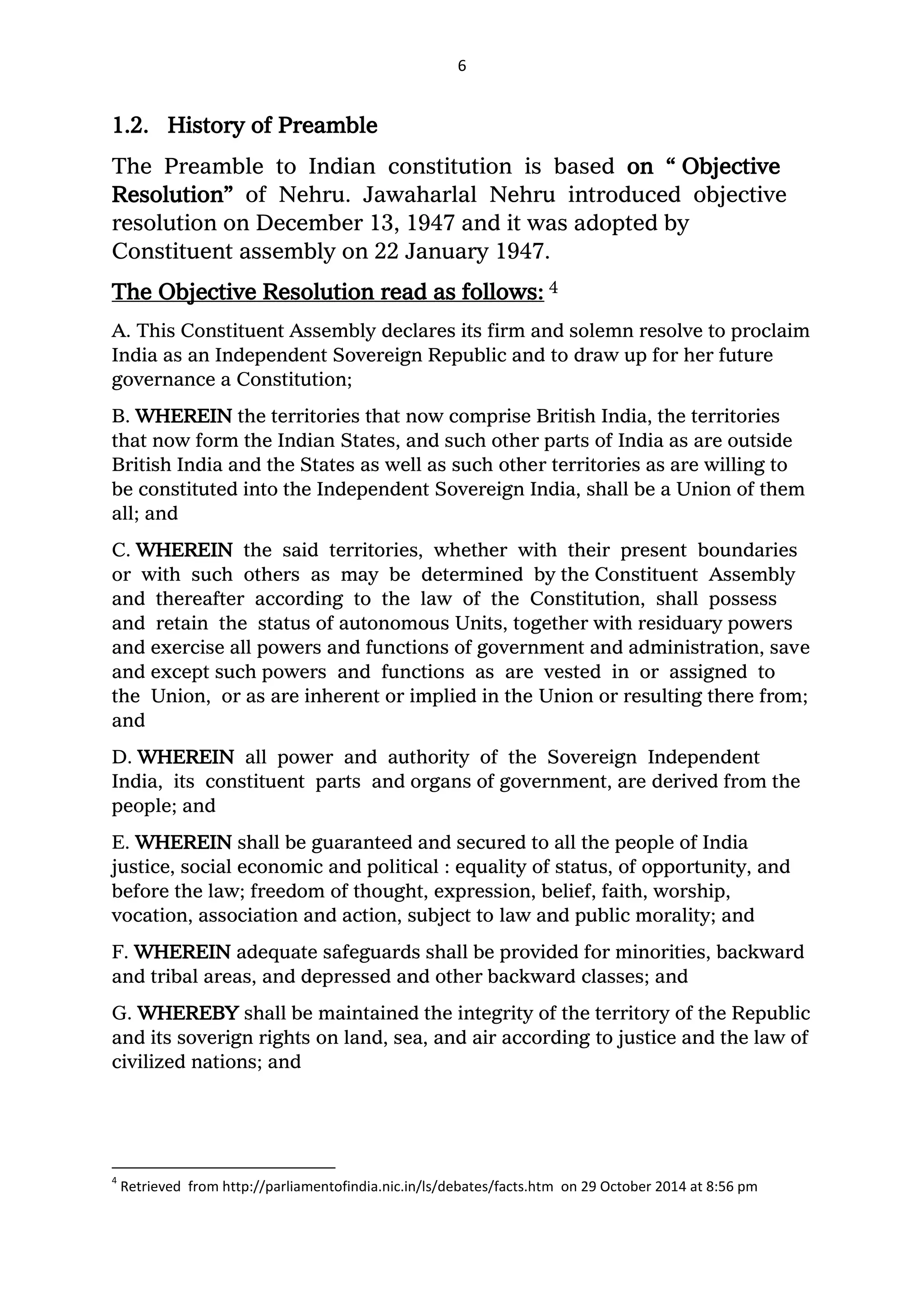 Role of preamble in the interpretation of constitution | PDF