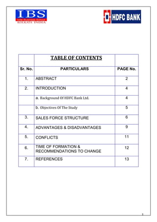 Project On Sales Force Structure Of Hdfc Bank Ltd | DOCX