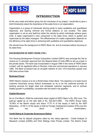 Project On Sales Force Structure Of Hdfc Bank Ltd | DOCX