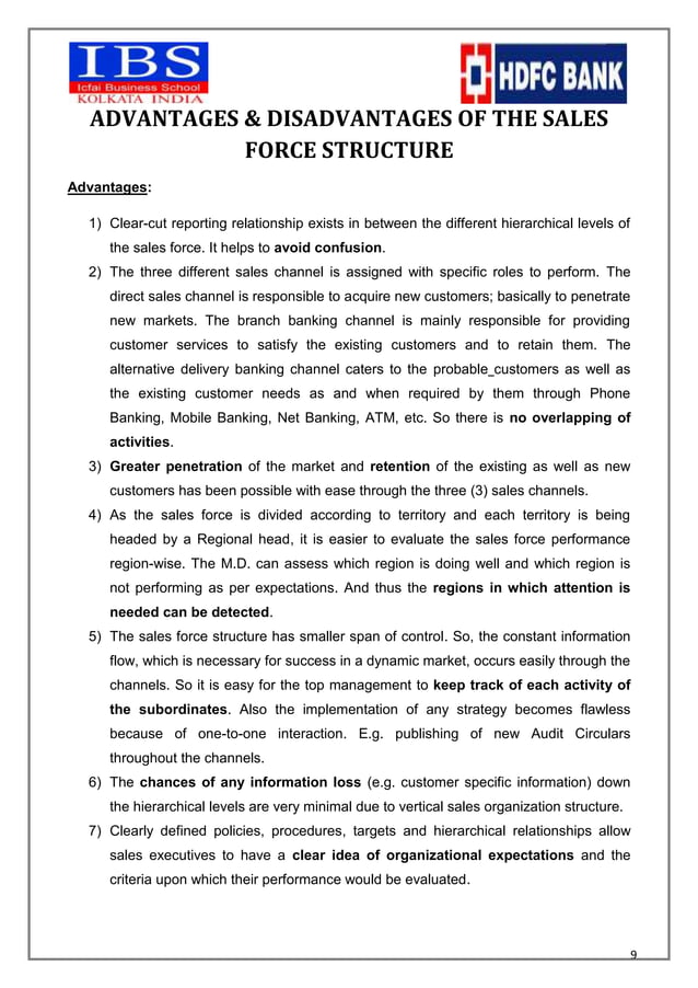 Project On Sales Force Structure Of Hdfc Bank Ltd | DOCX