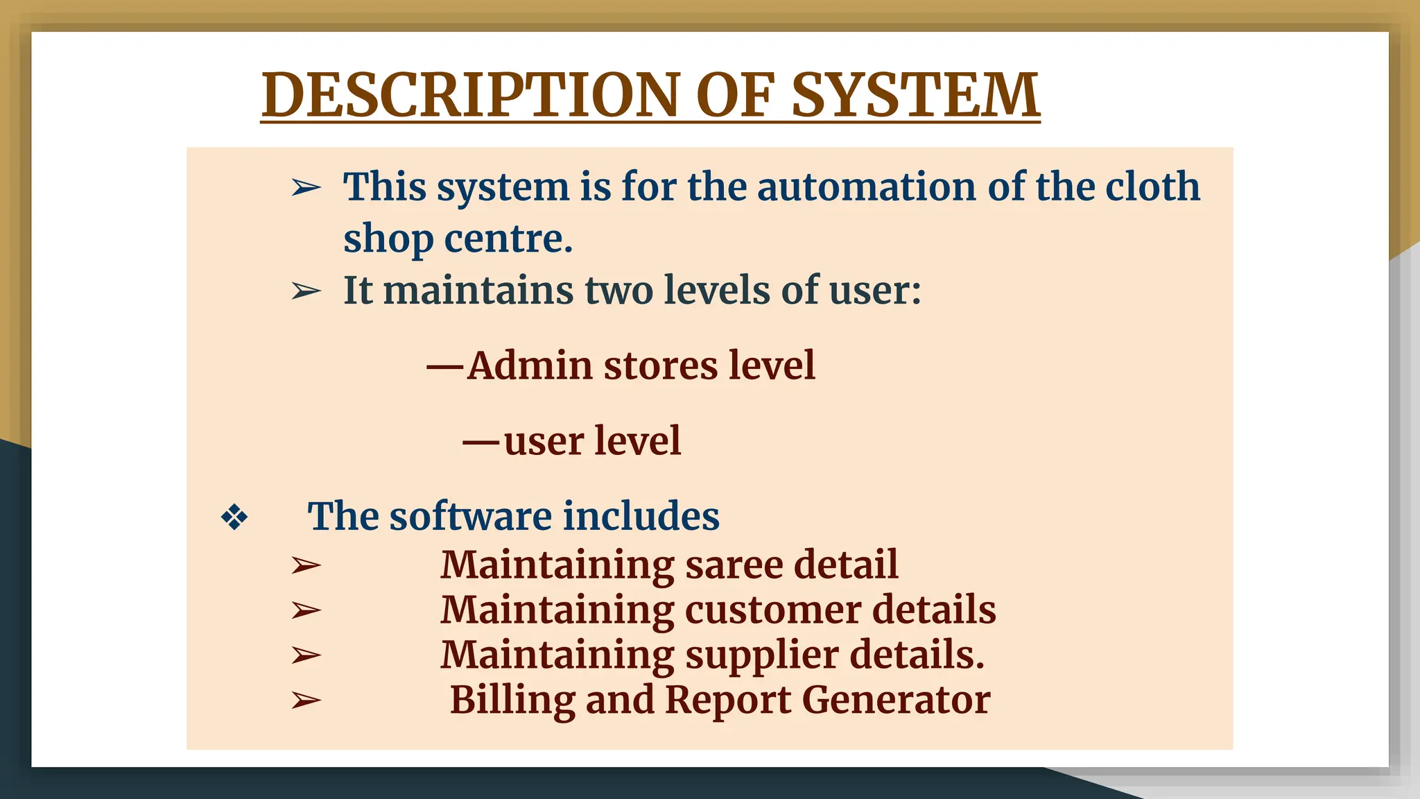 PROJECT ON Saree clothes store management system SUBMITTED BY Devanshi ...
