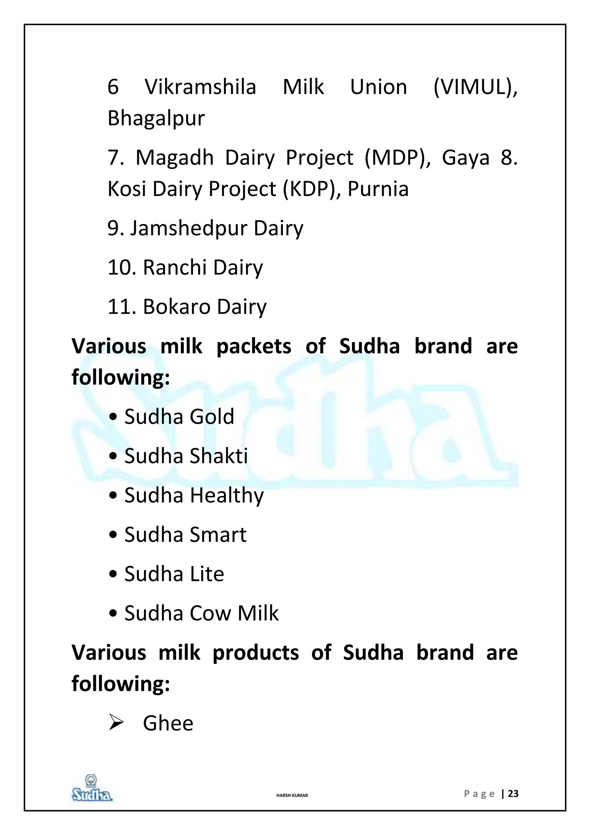 Bhagalpur Sudha Dairy Project, Project on Sudha Dairy Bhagalpur, Sudha ...