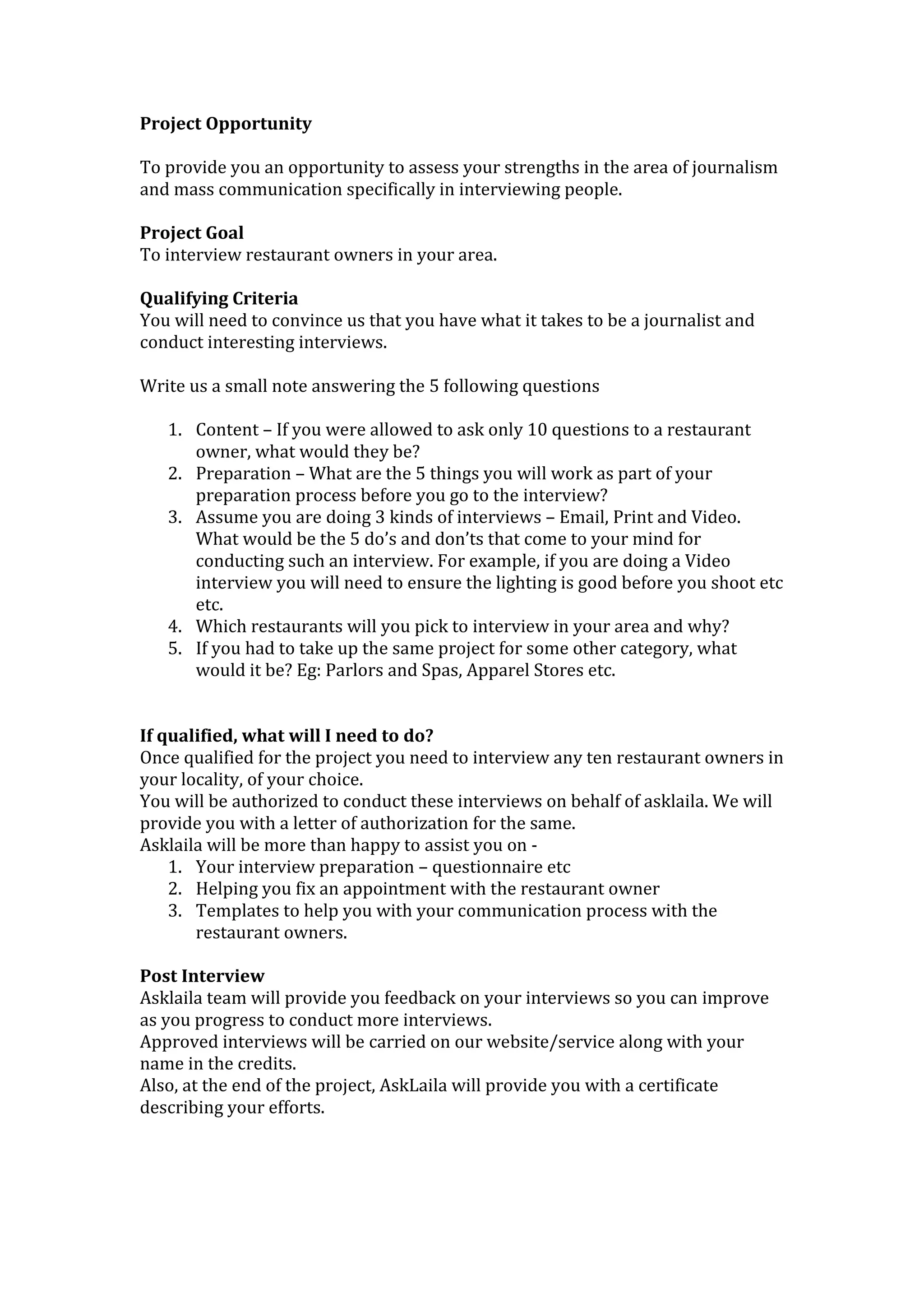 Project opportunity | DOCX