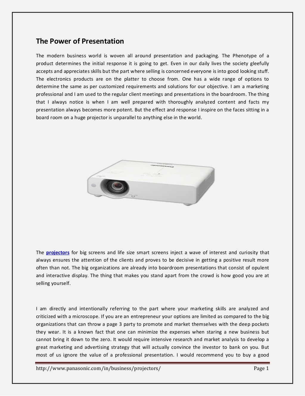Panasonic Projector | PDF