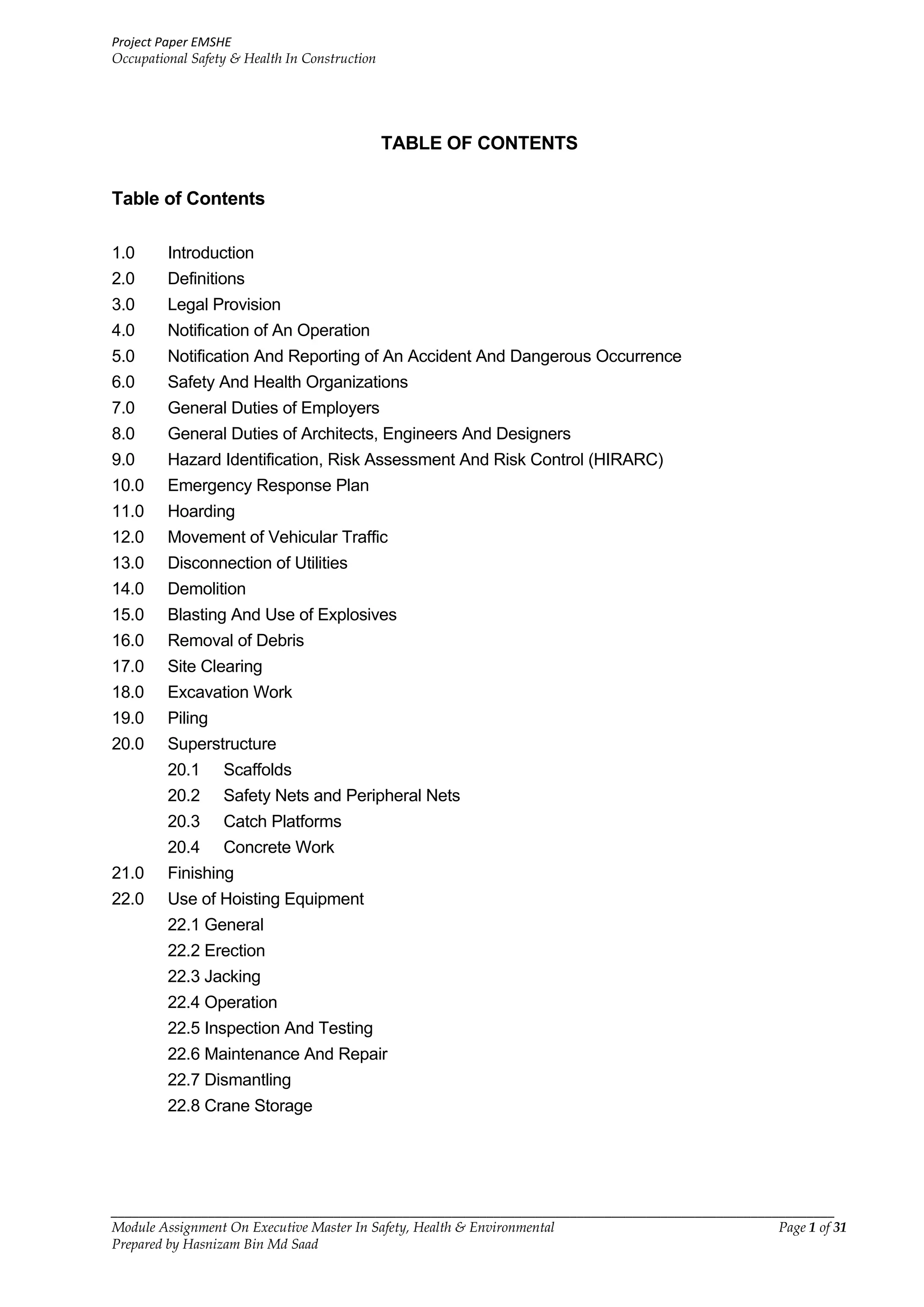 Project Paper OSH in Construction | PDF