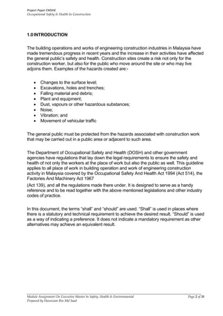 Project Paper OSH in Construction | PDF