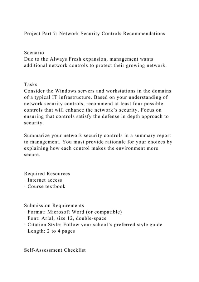 Project Part 7 Network Security Controls RecommendationsScena.docx