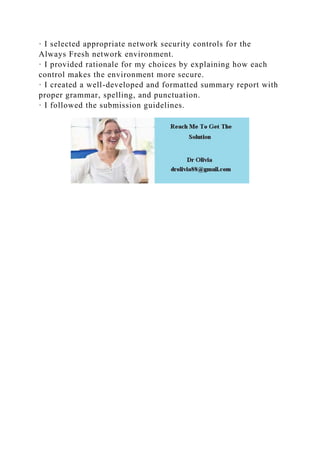 Project Part 7 Network Security Controls RecommendationsScena.docx