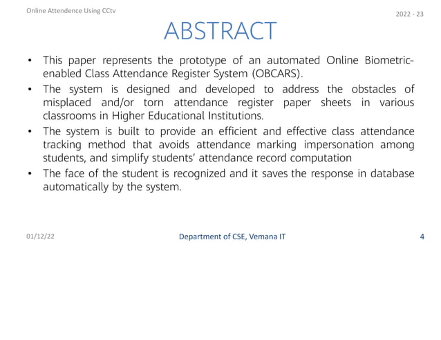 Automated attendence system PPT | PDF