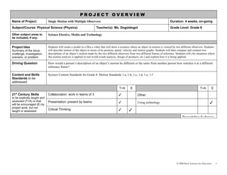 Project Plan Motion Unit | DOC | Educational Assessment | Education
