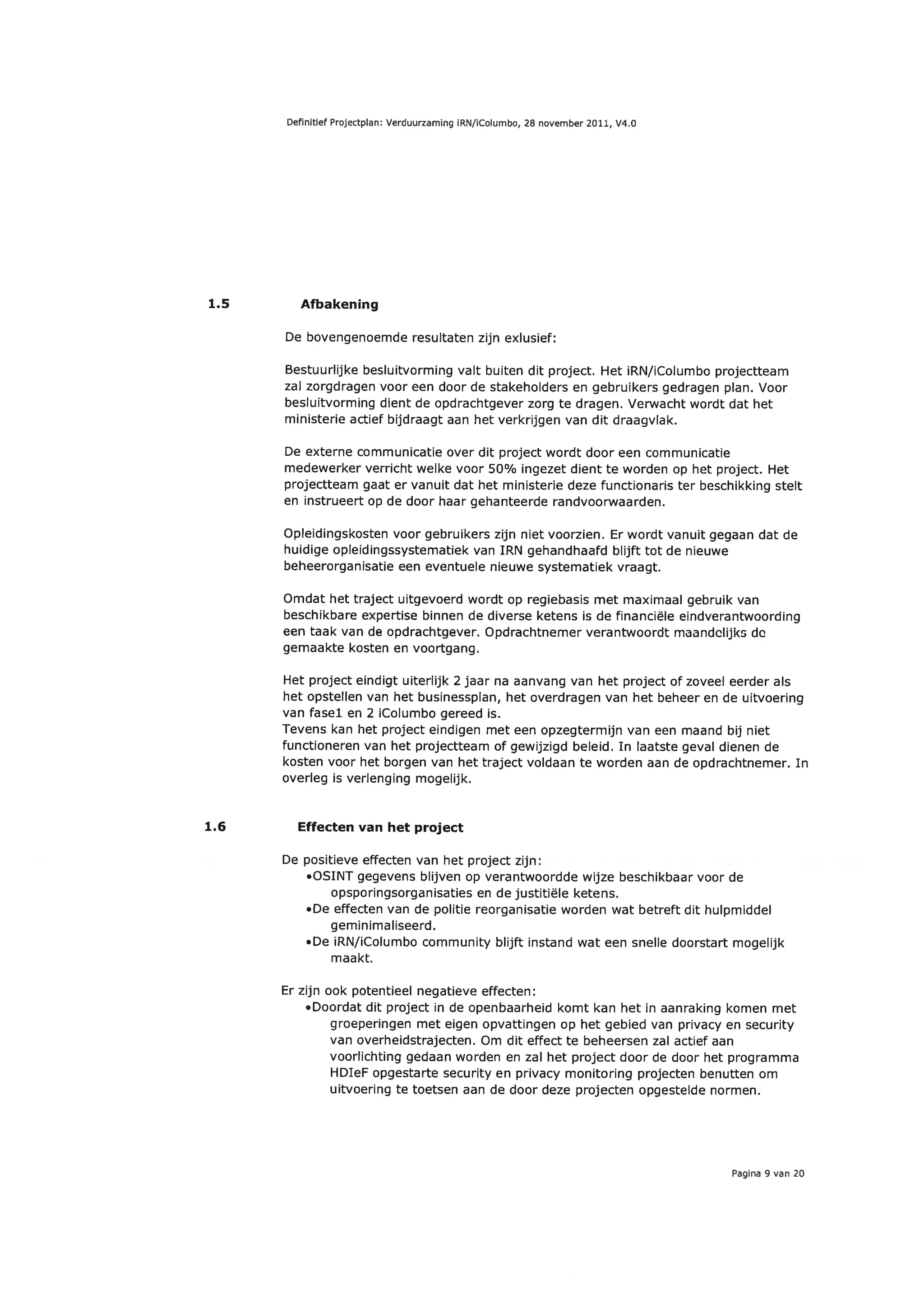 Projectplan verduurzaming-irn-icolumbo tcm126-444148 | PDF