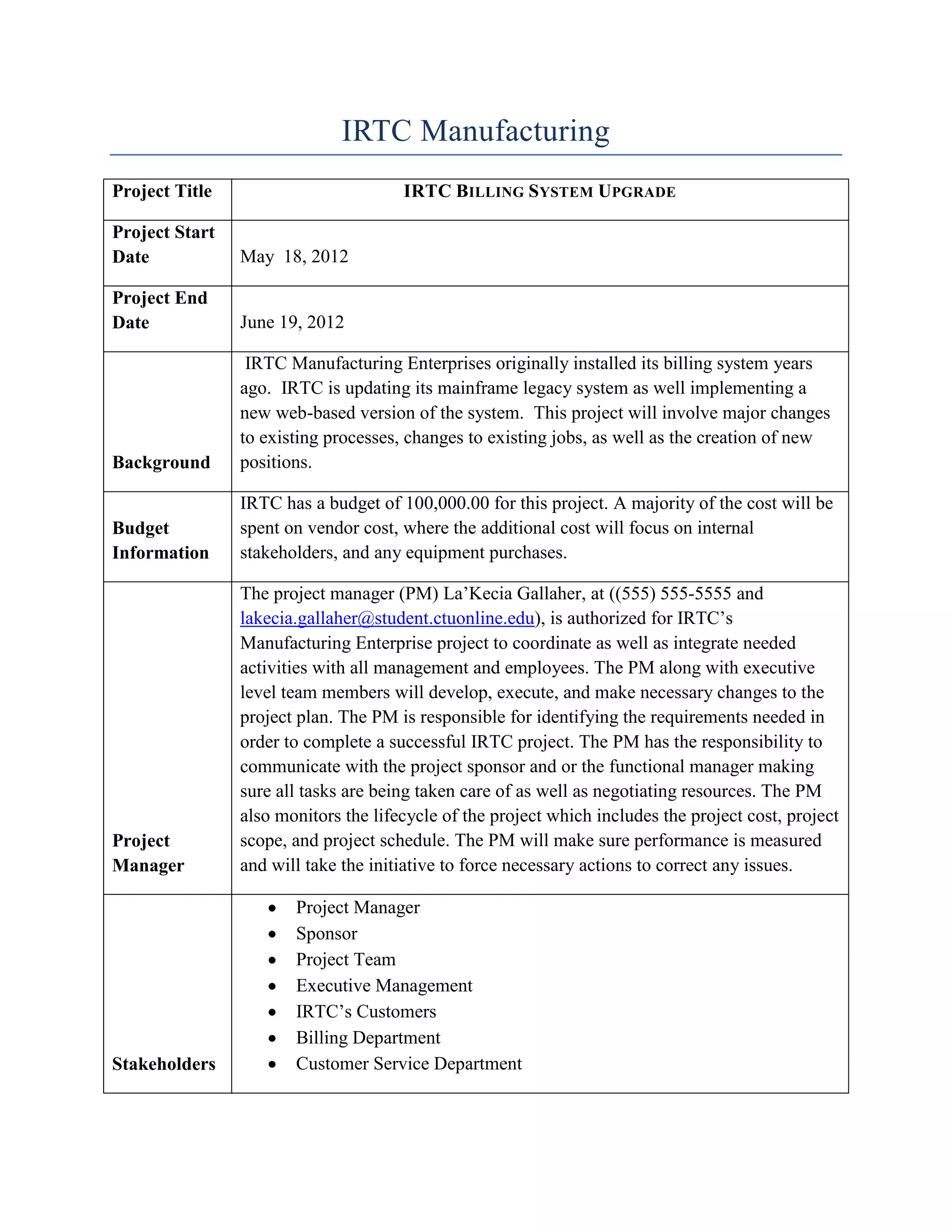 Project plan and charter | DOCX