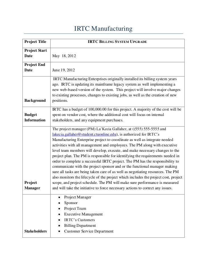 Project Plan And Charter Project Plan And Charter