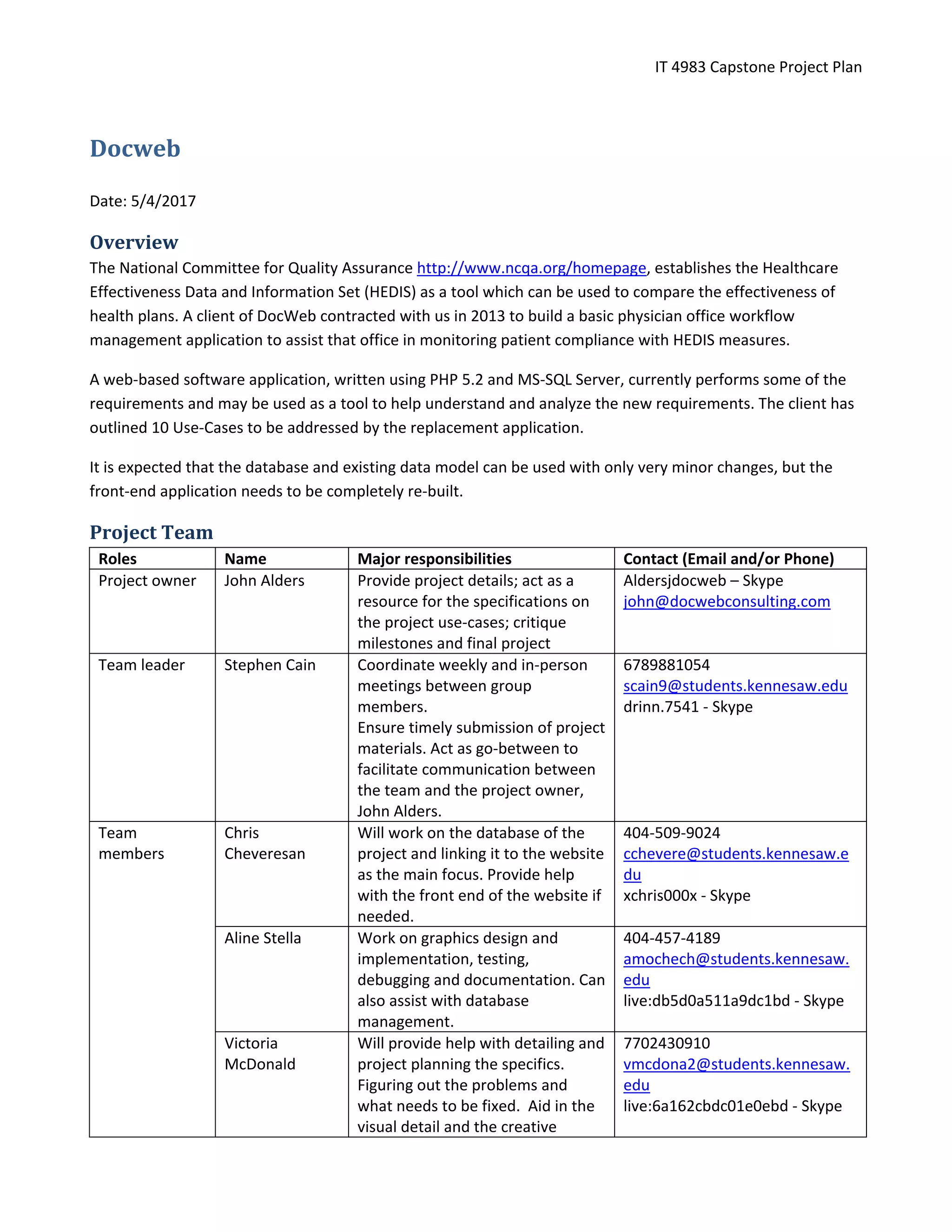 Project Plan - Docweb | PDF