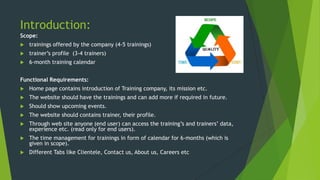 Project plan for a training web site | PPTX | Web Development | Internet